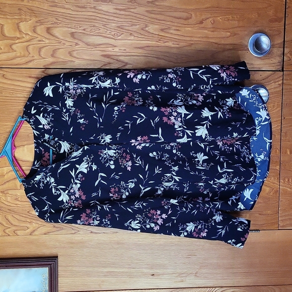 Hilary Radley | Tops | Hilary Radley Black Blouse White Pink And Green ...
